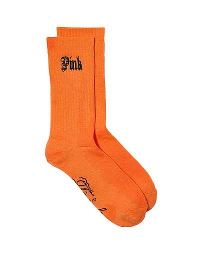 Pink Crew Socks With Patterned Design - Orange