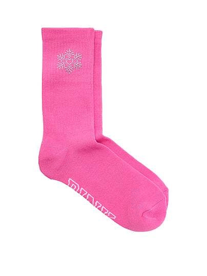 Pink Crew Socks With Patterned Design - Pink