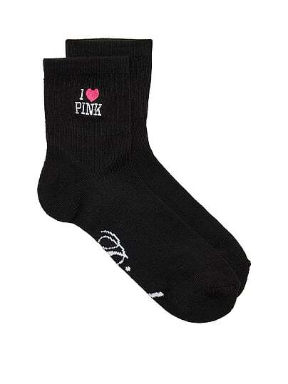 Pink 1-pack Quarter Socks With Embroidered Detail - Black