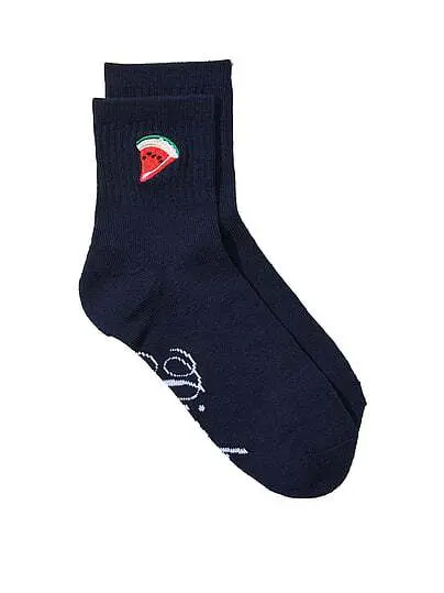 Pink 1-pack Quarter Socks With Embroidered Detail - Blue