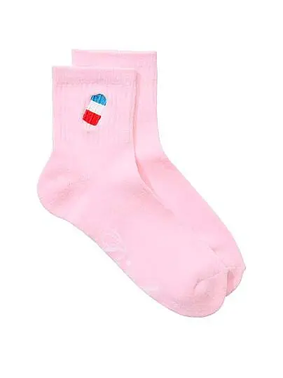 Pink 1-pack Quarter Socks With Embroidered Detail - Pink