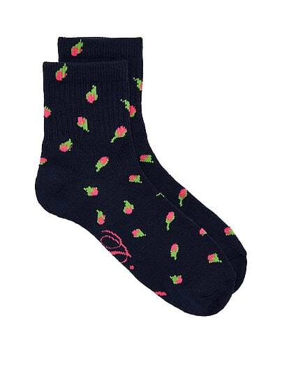 Pink 1-pack Quarter Socks With Embroidered Detail - Print