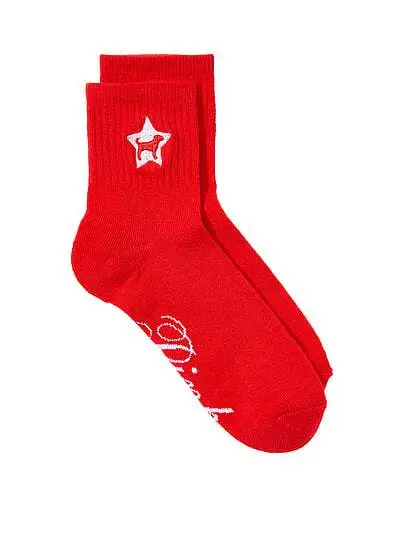 Pink 1-pack Quarter Socks With Embroidered Detail - Red