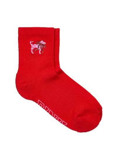 Pink 1-pack Quarter Socks With Embroidered Detail - Red