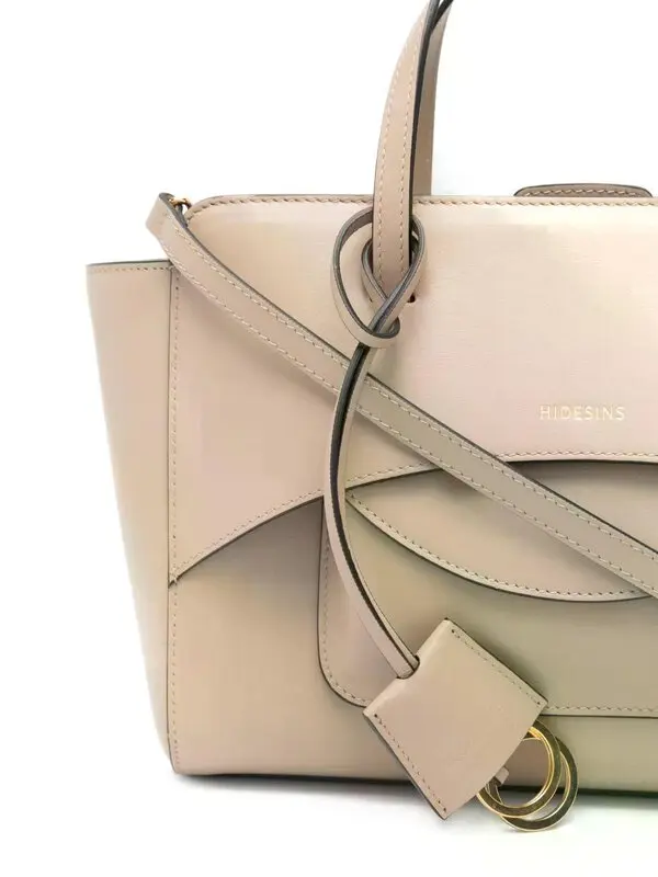HIDESINS Beige Leather Tote Bag With Top Handles And Flap Detail - Neutrals