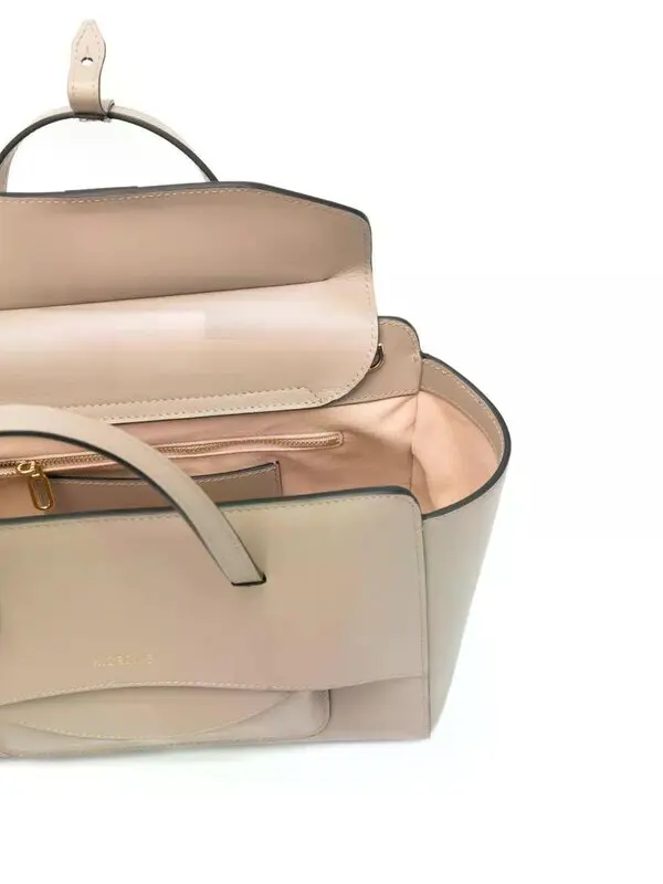 HIDESINS Beige Leather Tote Bag With Top Handles And Flap Detail - Neutrals
