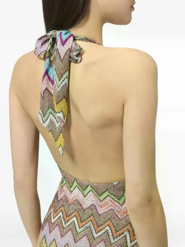 Missoni Zigzag-knit Halterneck Swimsuit - Neutrals