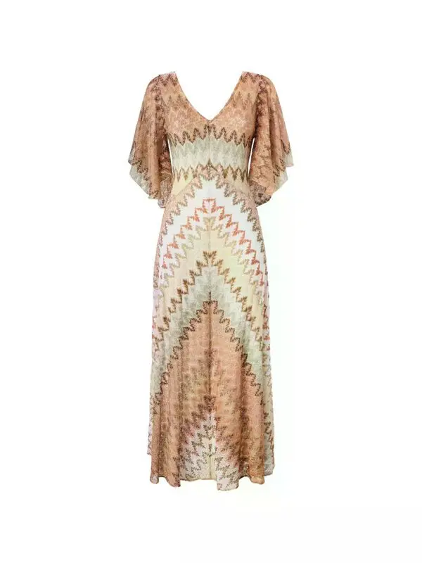 Missoni Zigzag Butterfly-sleeve Maxi Dress - Neutrals