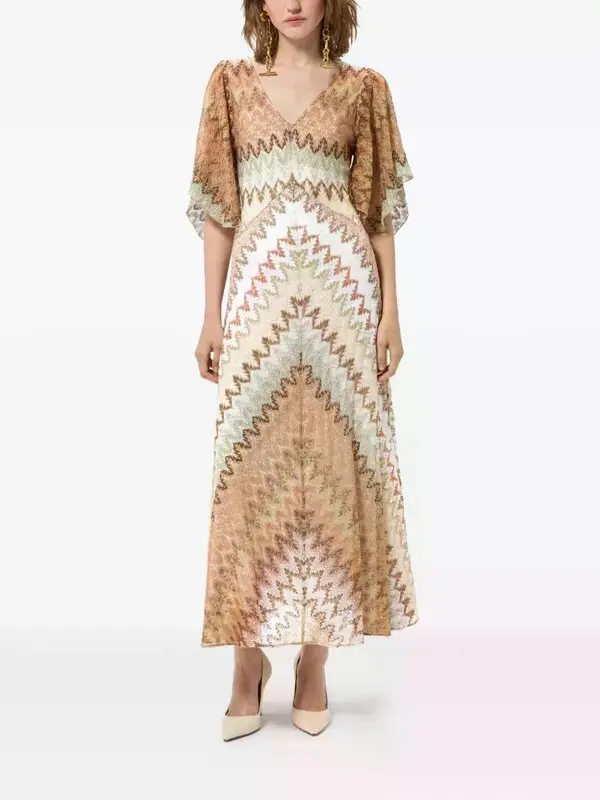 Missoni Zigzag Butterfly-sleeve Maxi Dress - Neutrals