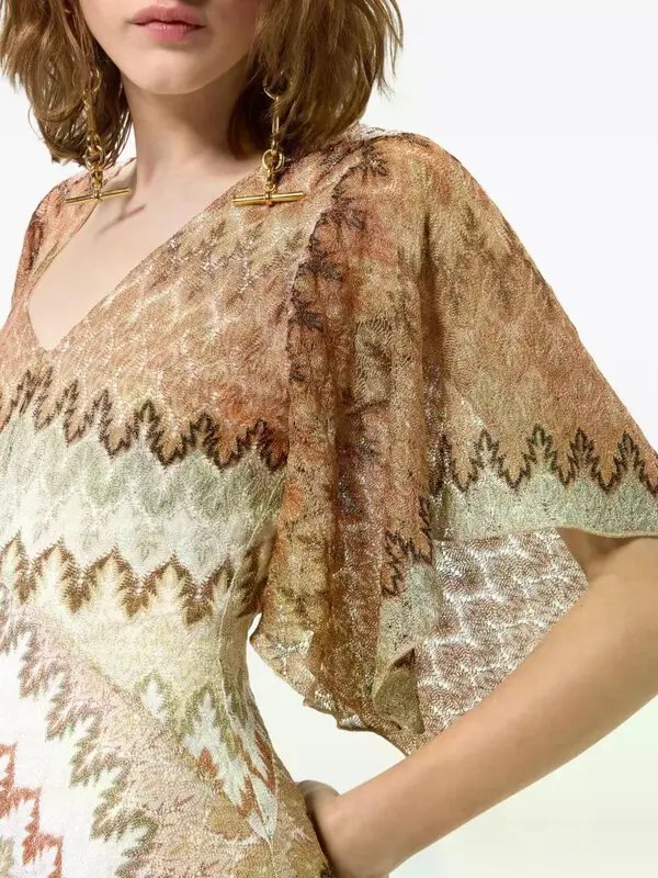 Missoni Zigzag Butterfly-sleeve Maxi Dress - Neutrals