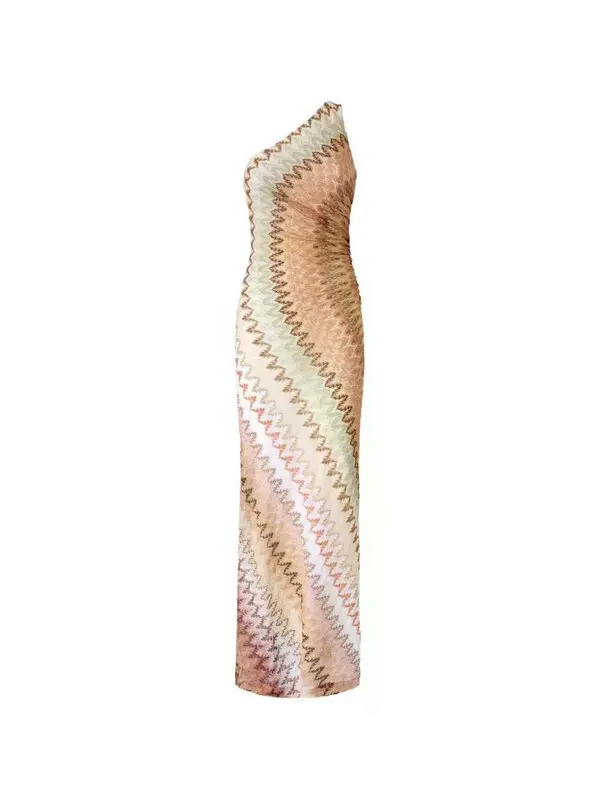 Missoni One-shoulder Zigzag-knit Maxi Dress - Neutrals