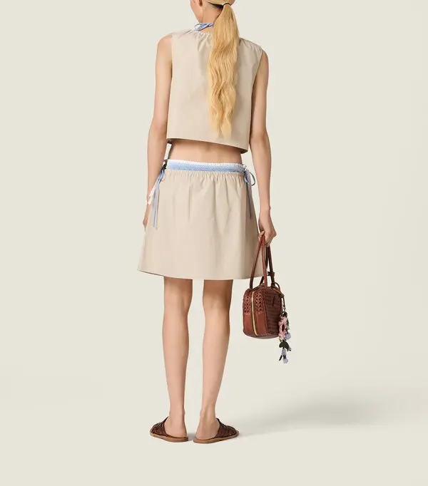 Miu Miu Panama Cotton Crop Top With Drawstring