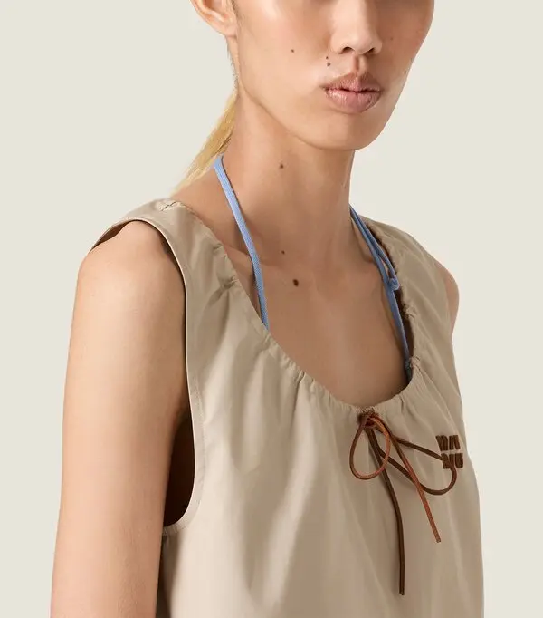 Miu Miu Panama Cotton Crop Top With Drawstring