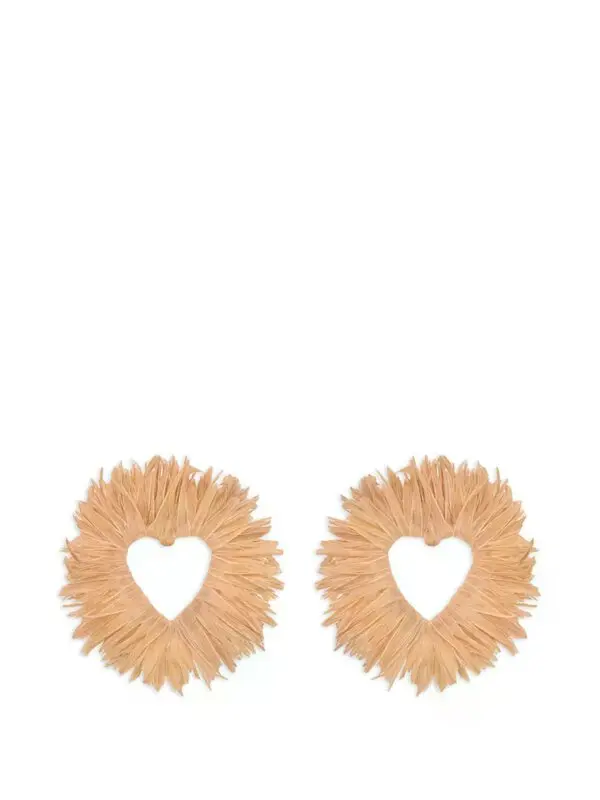 Oscar De La Renta Raffia Heart Shaped Earrings - Neutrals