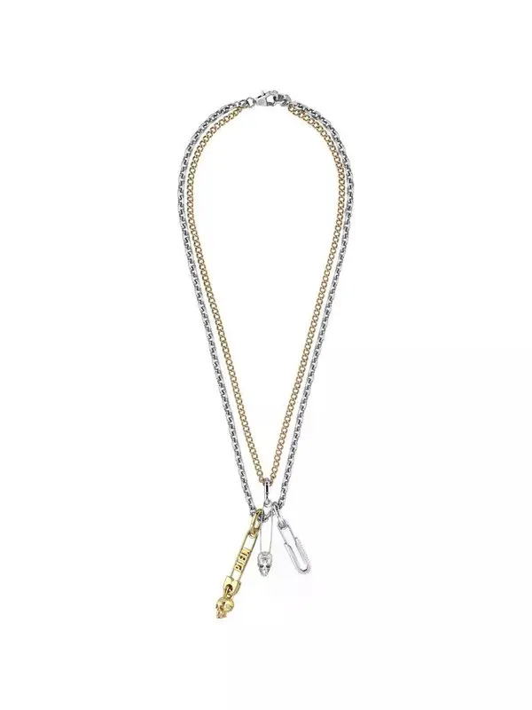 Philipp Plein Multi-strand Safety Pin Pendant Necklace - Gold
