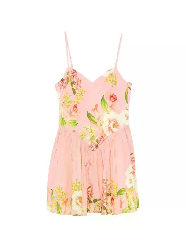 Hemant & Nandita Lena Floral-print V-neck Mini Dress - Pink