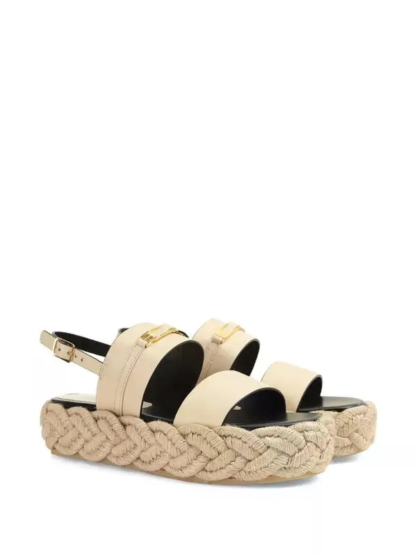 SERGIO ROSSI Platform Espadrille Sandals With Gold-tone Hardware - Neutrals