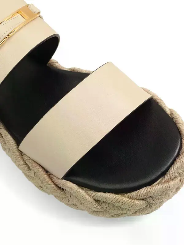 SERGIO ROSSI Platform Espadrille Sandals With Gold-tone Hardware - Neutrals