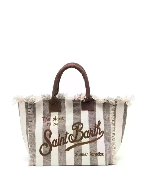 MC2 SAINT BARTH Vanity Striped Frayed Beach Bag - Neutrals