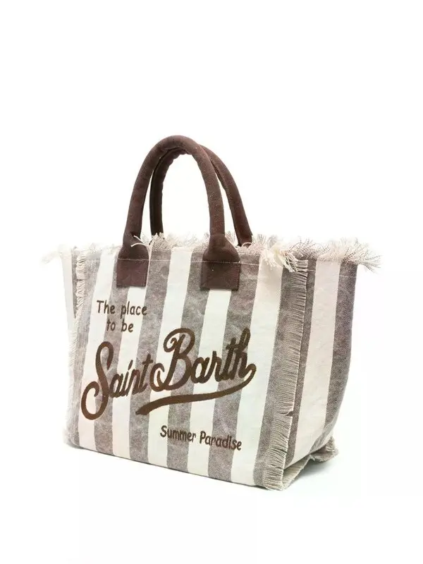 MC2 SAINT BARTH Vanity Striped Frayed Beach Bag - Neutrals