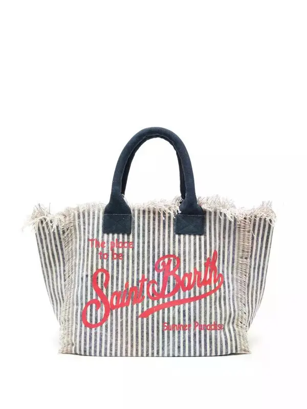 MC2 SAINT BARTH Striped Frayed Beach Bag - Blue
