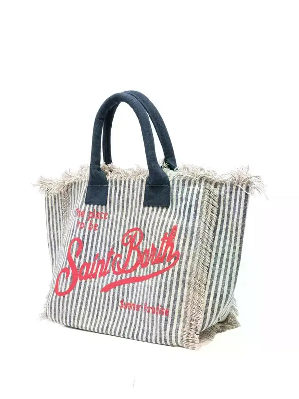 MC2 SAINT BARTH Striped Frayed Beach Bag - Blue