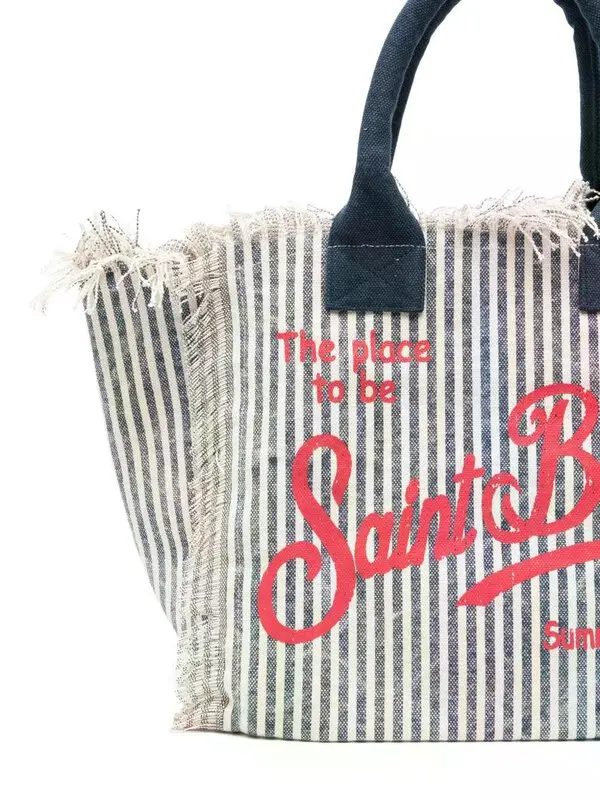 MC2 SAINT BARTH Striped Frayed Beach Bag - Blue