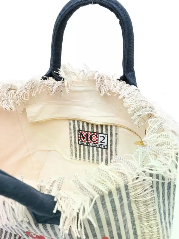 MC2 SAINT BARTH Striped Frayed Beach Bag - Blue