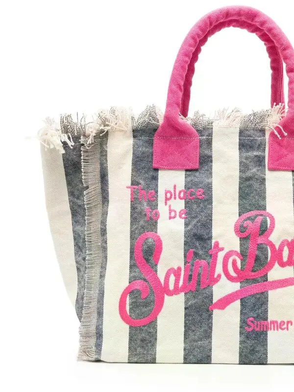 MC2 SAINT BARTH Vanity Striped Frayed-edge Beach Bag