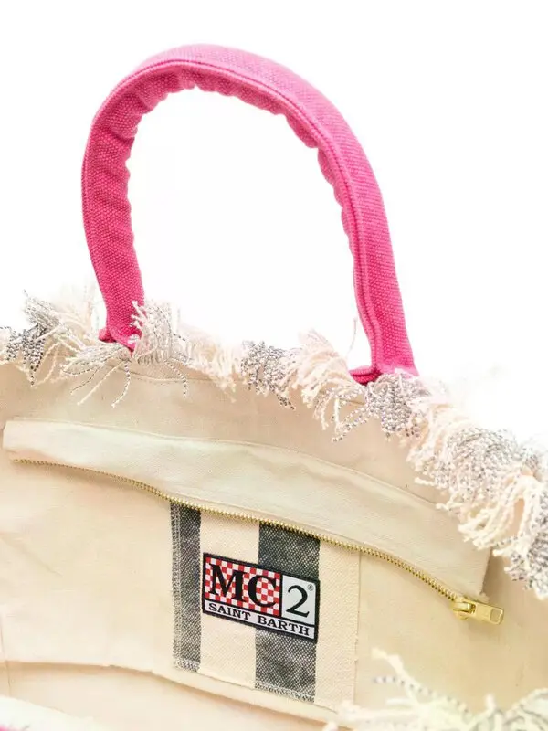 MC2 SAINT BARTH Vanity Striped Frayed-edge Beach Bag