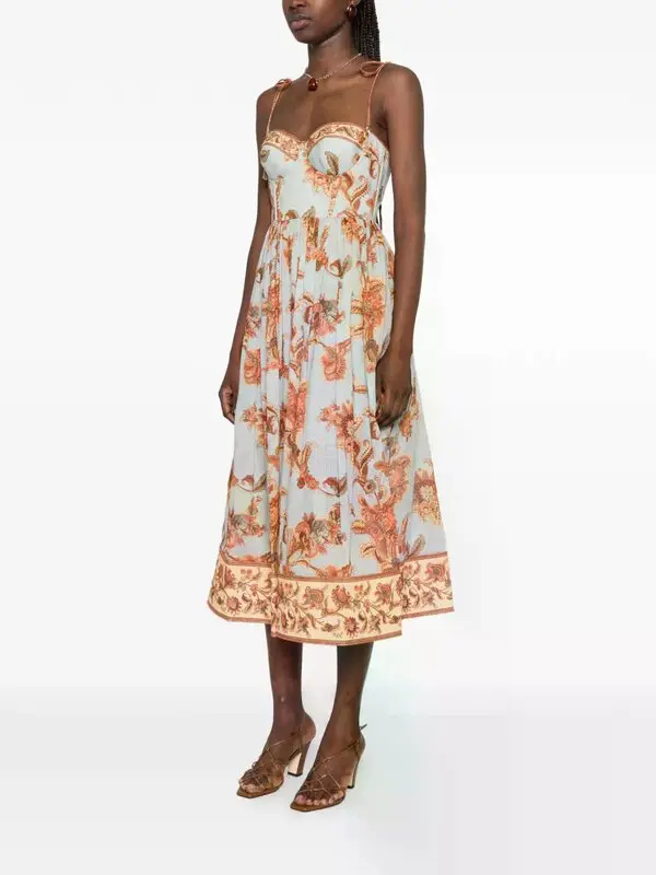 Zimmermann Aster Floral-print Corset Midi Dress - Blue