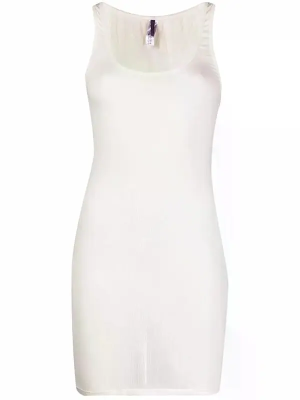 MAISON CLOSE Ivory Ribbed Fitted Scoop Neck Dress - White