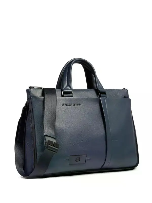 PIQUADRO Shock-absorbing Leather Laptop Bag - Blue