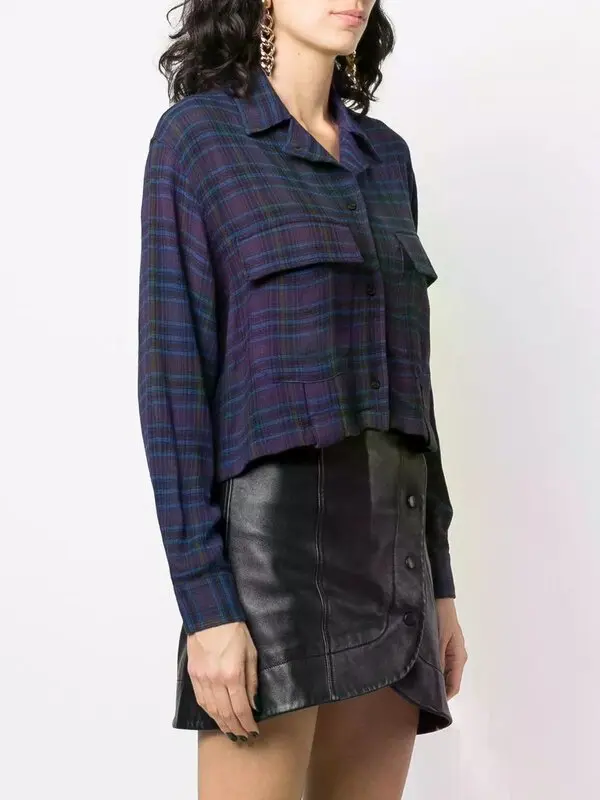 DIESEL® Check-print Wool-blend Cropped Shirt
