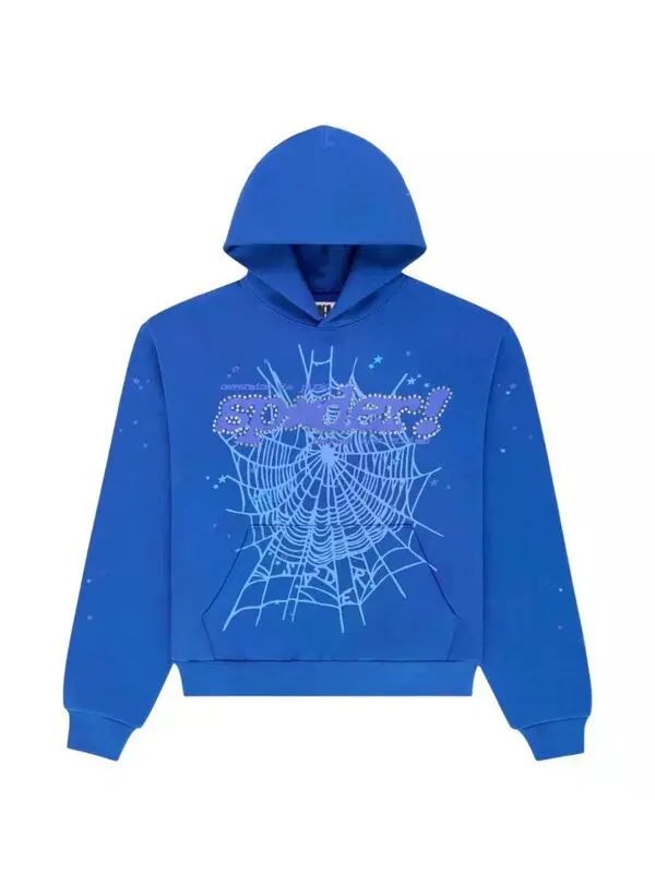 SP5DER Punk V2 Rhinestone Embellished Hoodie - Blue
