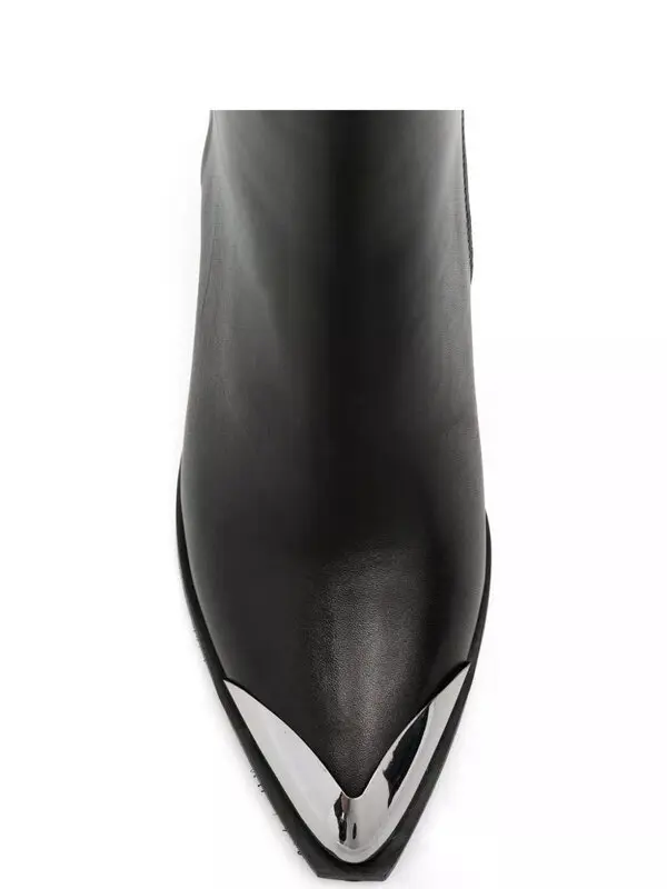 ADRIANNA FERETTI Pointed Toe Metal Cap Block Heel Ankle Boots