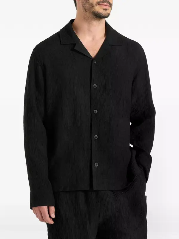 Manière De Voir Maniere De Voir Textured Revere Collar Long Sleeve Shirt - Black