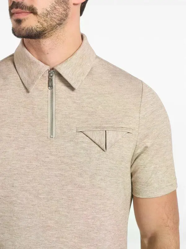 Manière De Voir Cassian In Beige Marl Zip Polo Shirt - Neutrals