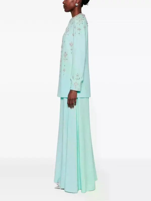DINA MELWANI Crystal-embellished Long-sleeve Maxi Dress - Blue