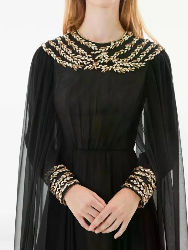 DINA MELWANI Crystal-embellished Cape-sleeve Maxi Dress