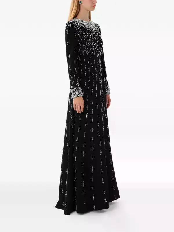 DINA MELWANI Crystal Embellished Long Sleeve Maxi Dress