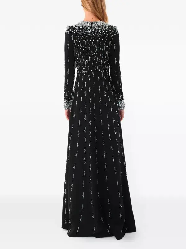 DINA MELWANI Crystal Embellished Long Sleeve Maxi Dress