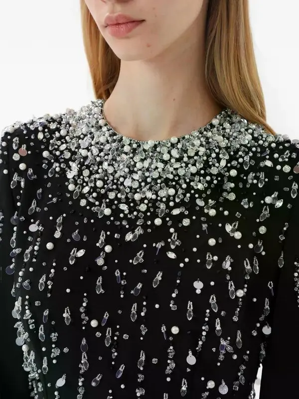 DINA MELWANI Crystal Embellished Long Sleeve Maxi Dress