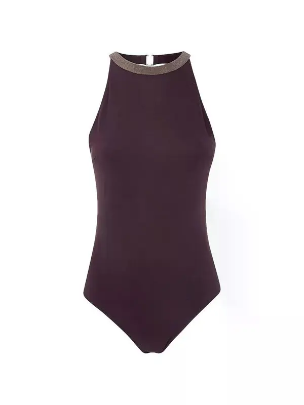 Brunello Cucinelli Monili Embellished Halterneck Swimsuit - Purple