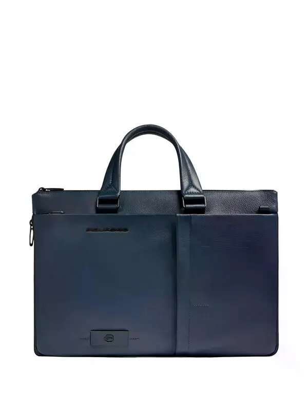 PIQUADRO Shock-absorbing Leather Laptop Bag - Blue