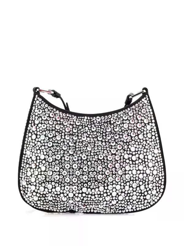 Prada Crystal Embellished Satin Shoulder Bag - Black