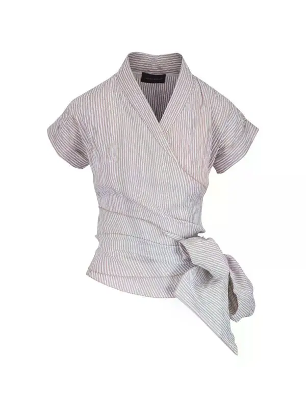Talbot Runhof Striped Wrap Blouse