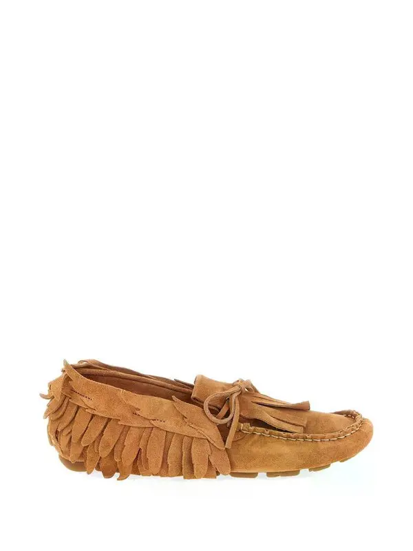 Alberta Ferretti Fringe-trimmed Leather Loafers With Bow Detailing