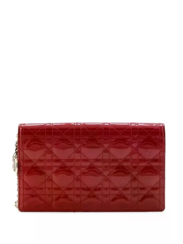 Dior Lady Chain Pouch Cannage Quilt Patent Crossbody Bag - Red
