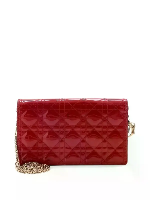 Dior Lady Chain Pouch Cannage Quilt Patent Crossbody Bag - Red